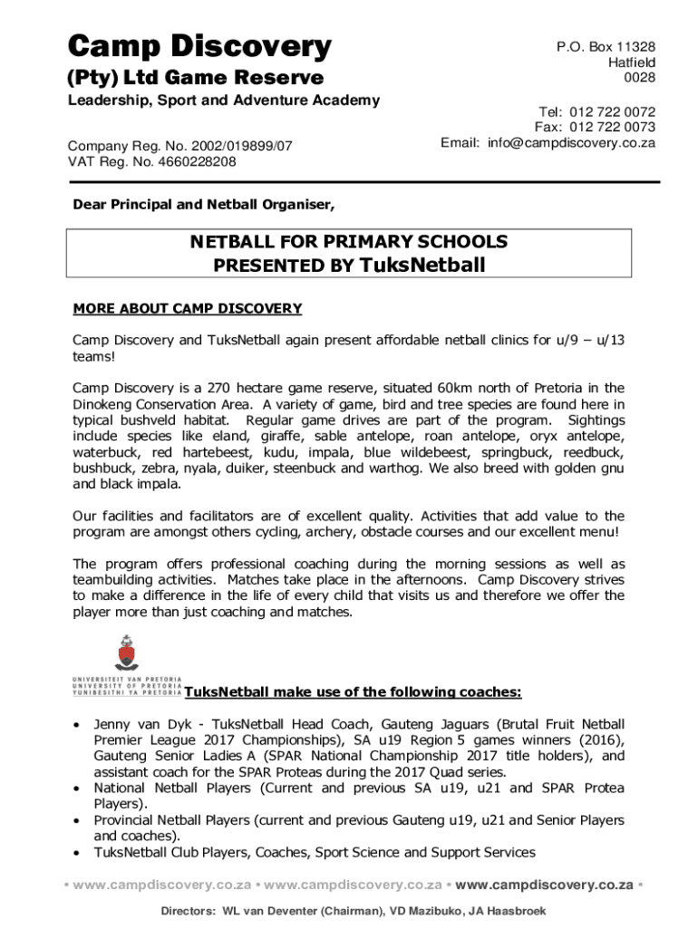 Fillable Online Camp DiscoveryAdventure CampsDinokengSouth Africa Fax Email Print - pdfFiller