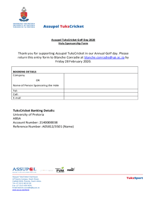 Fillable Online Assupol TuksCricket Golf Day 2020 Hole Sponsorship Form ...