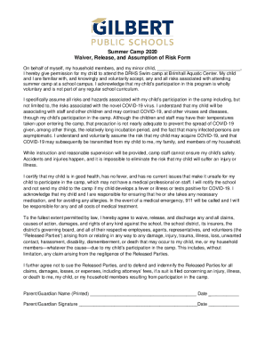 Fillable Online Summer Camp Waiver and Release of Liability Form - Holy ...