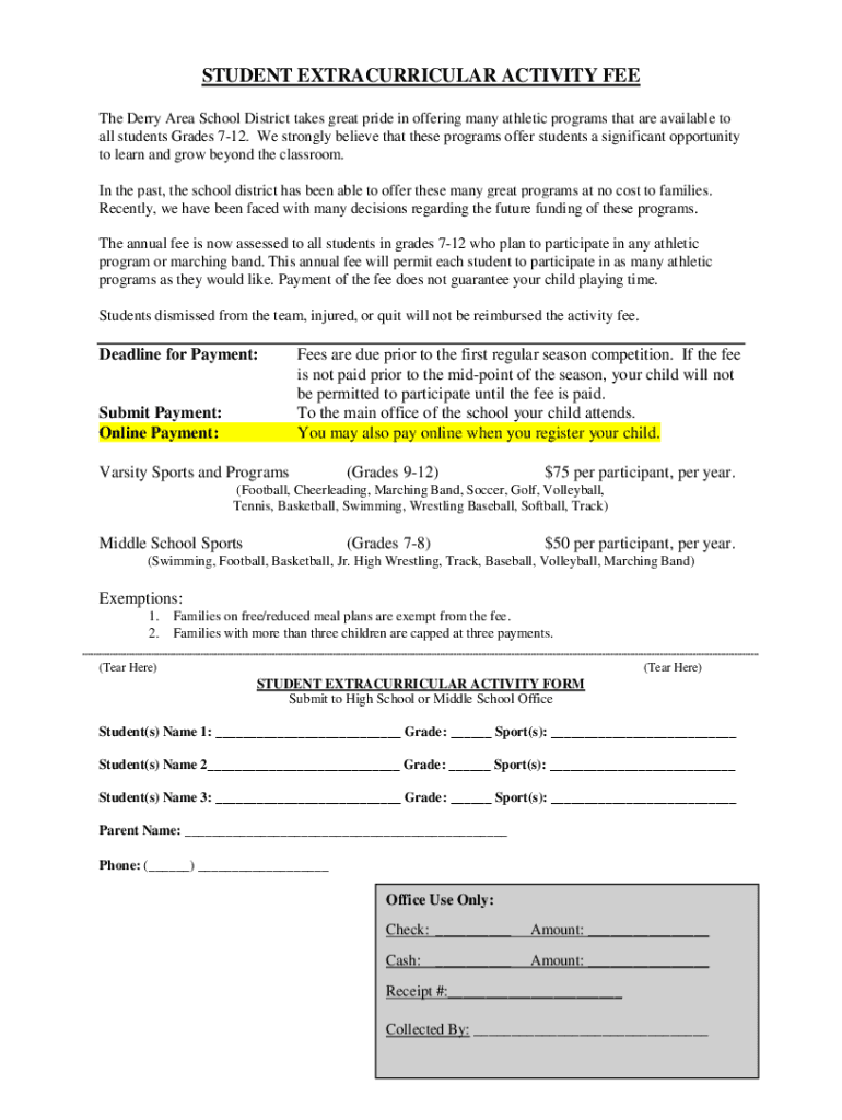 Fillable Online derryathletics.comextracurricular-activity-feeDerry ...