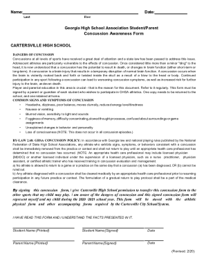 Fillable Online Concussion Awareness Form FY21.pdf Fax Email Print ...