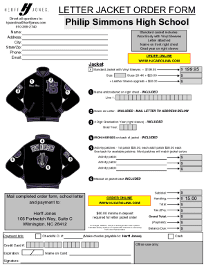 Fillable Online LETTER JACKET ORDER FORM Philip Simmons High School Fax ...