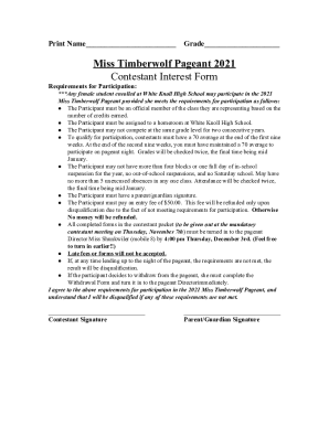 Fillable Online Miss Timberwolf Pageant 2021 Contestant Interest Form ...