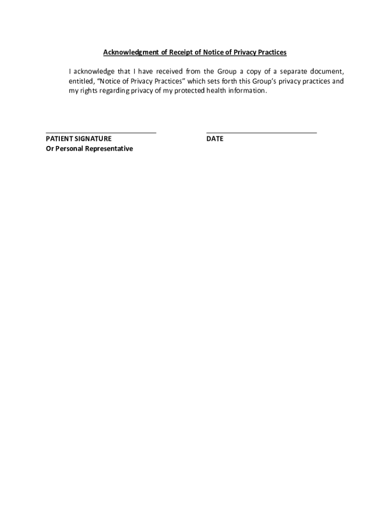 Fillable Online ACKNOWLEDGEMENT OF RECEIPT OF NOTICE OF PRIVACY ...