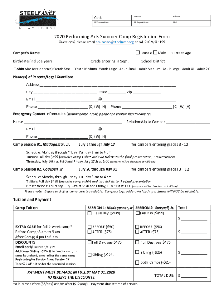 Fillable Online Fillable Online Classes and Registration - Steel River Playhouse Fax ... Fax ...