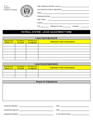 Fillable Online finance utah PAYROLL SYSTEM - LEAVE ADJUSTMENT FORM Fax Email Print - pdfFiller