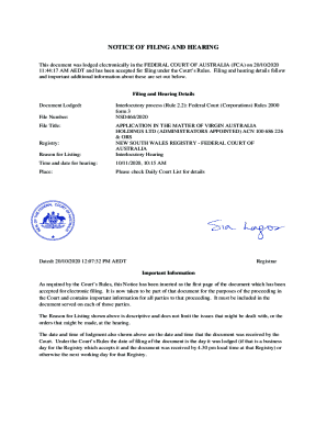 Fillable Online notice of filing - federal court of australiapdf file ...