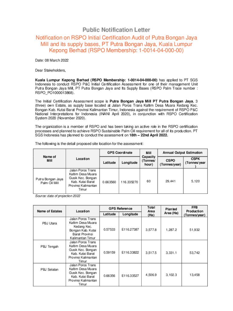 Fillable Online Public Notification template for mill with supply base ...