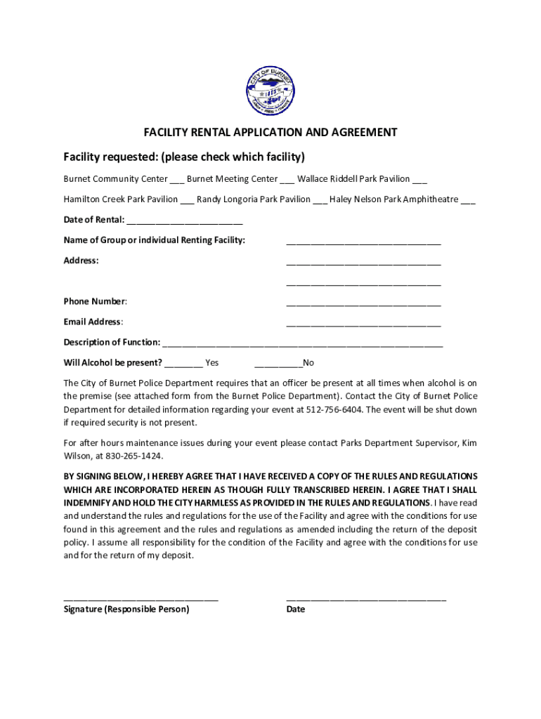 Fillable Online 9+ Facility Rental Agreement TemplatesPDF Fax Email ...