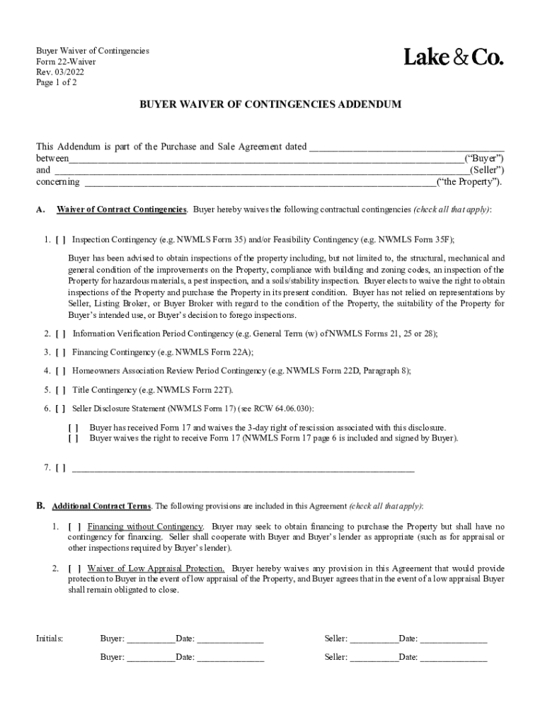 Fillable Online Waiver of Contingencies Sample ClausesLaw Insider Fax ...