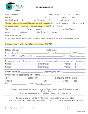 Fillable Online PATIENT DATA SHEET Fax Email Print - pdfFiller