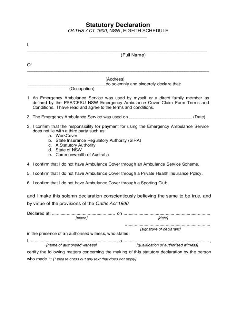 Fillable Online Statutory Declaration OATHS ACT 1900, NSW, EIGHTH ...