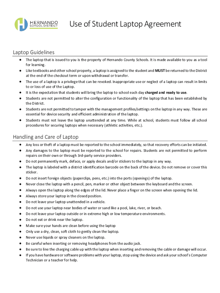 Fillable Online Use of Student Laptop Agreement Fax Email Print - pdfFiller