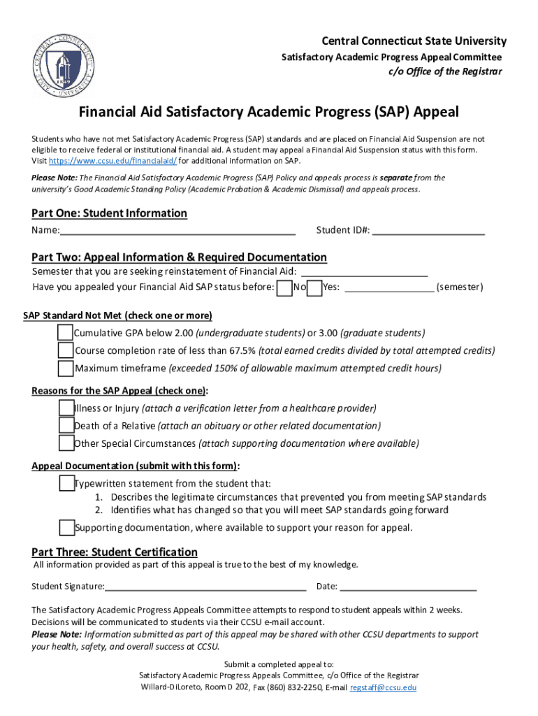 Fillable Online Satisfactory Academic Progress - Central Connecticut ...