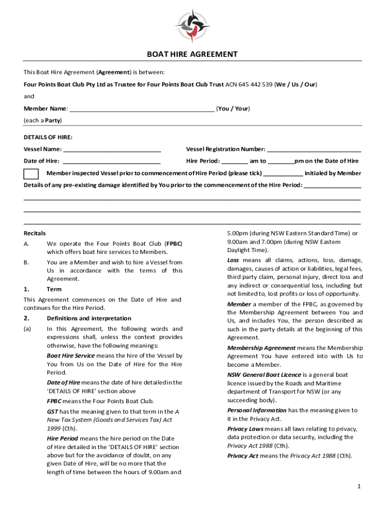 Fillable Online Boat Hire Agreement Fax Email Print - pdfFiller