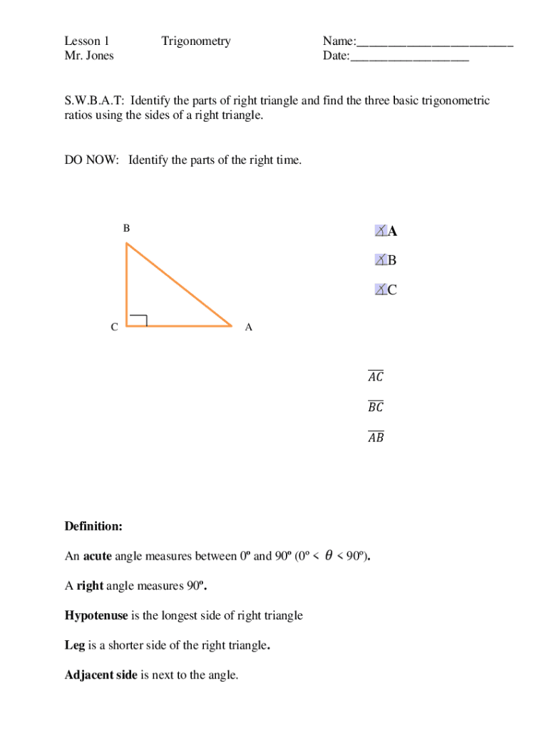 Fillable Online online.math.uh.eduMiddleSchoolModulesRIGHT TRIANGLE TRIGONOMETRY - University of ...