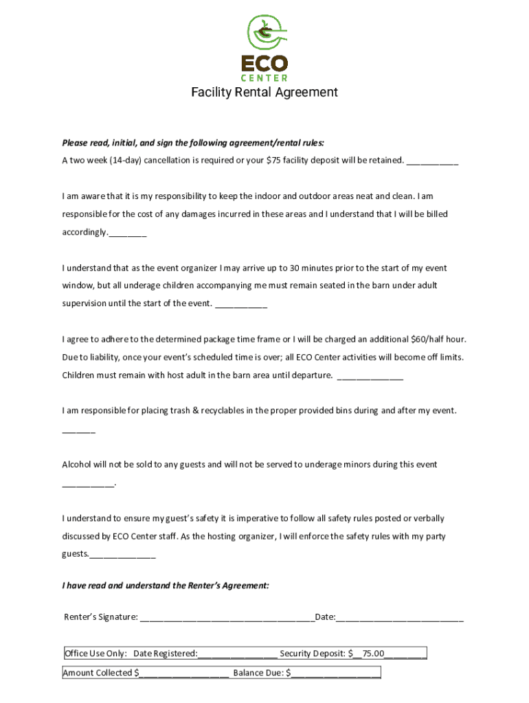 Fillable Online 2021 Free Facility Rental Agreement Template - Sign ...