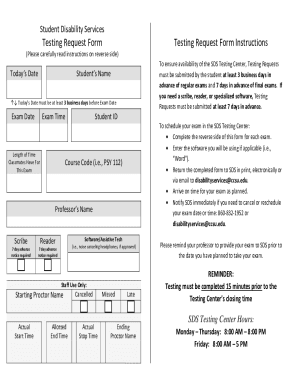 Fillable Online Student Disability Services - Testing Request Form Fax ...