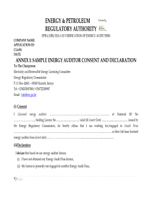 Fillable Online ANNEX I: SAMPLE ENERGY AUDITOR CONSENT AND DECLARATION ...