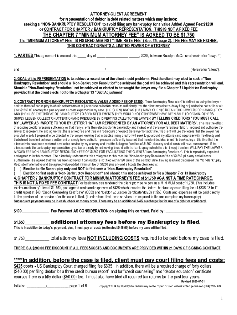 Fillable Online ATTORNEY-CLIENT AGREEMENT FOR CHAPTER 13 BANKRUPTCY Fax ...
