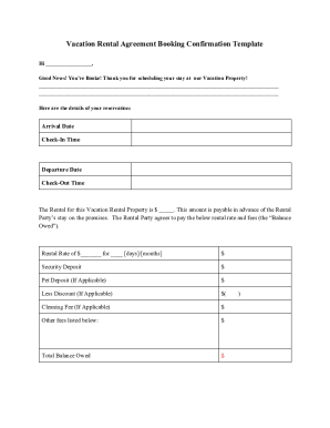 Fillable Online Short Term Vacation Rental Agreement: Free Template For ...