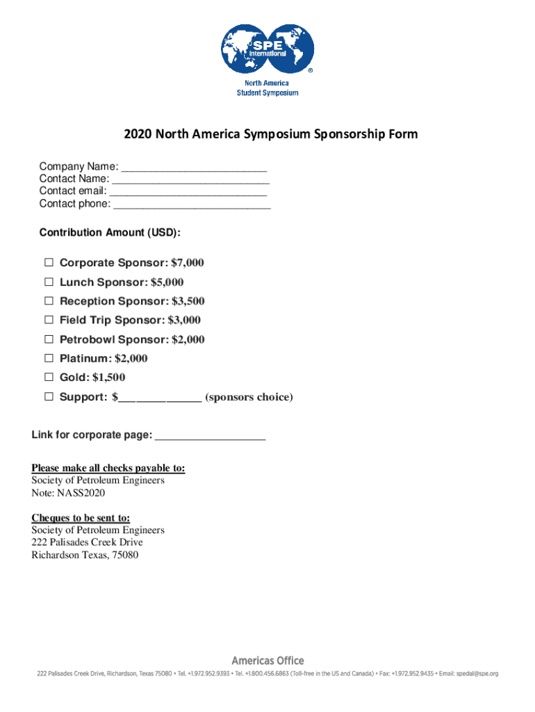 Fillable Online 2020 North America Symposium Sponsorship Form Fax Email Print - pdfFiller