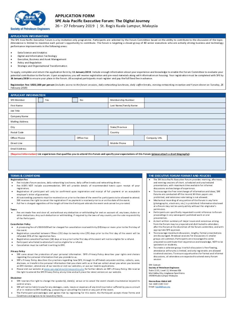 Fillable Online Application Form - SPE Asia Pacific Executive Forum Fax ...