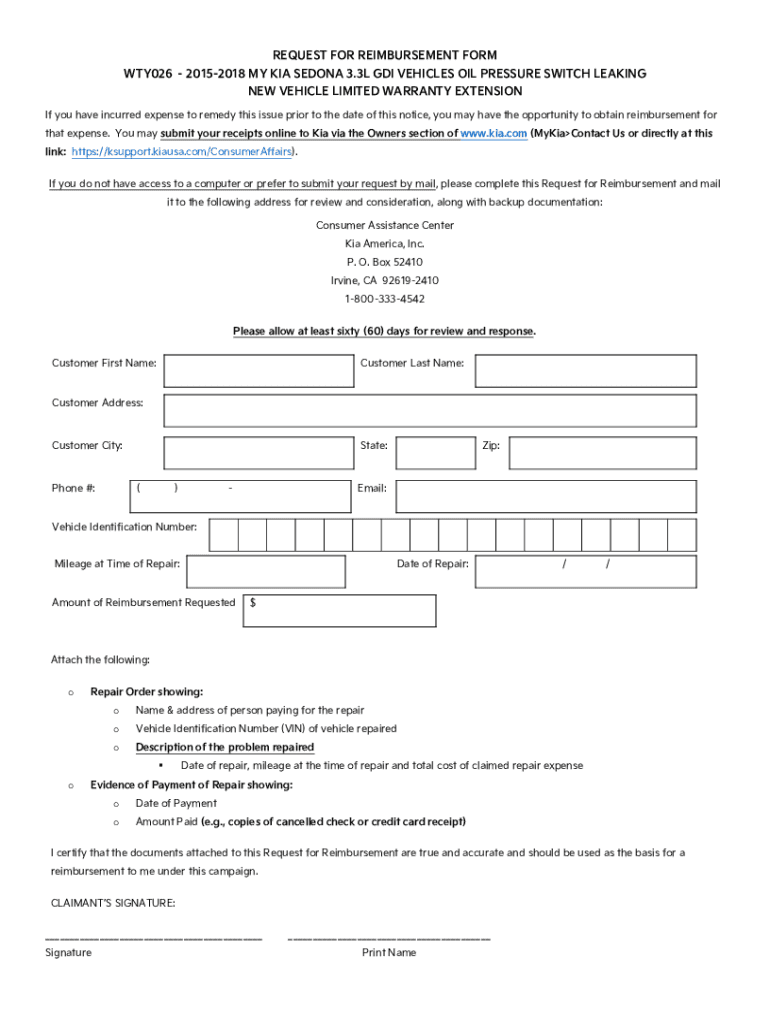 Fillable Online REQUEST FOR REIMBURSEMENT FORM WTY026 2015-2018 ... Fax ...