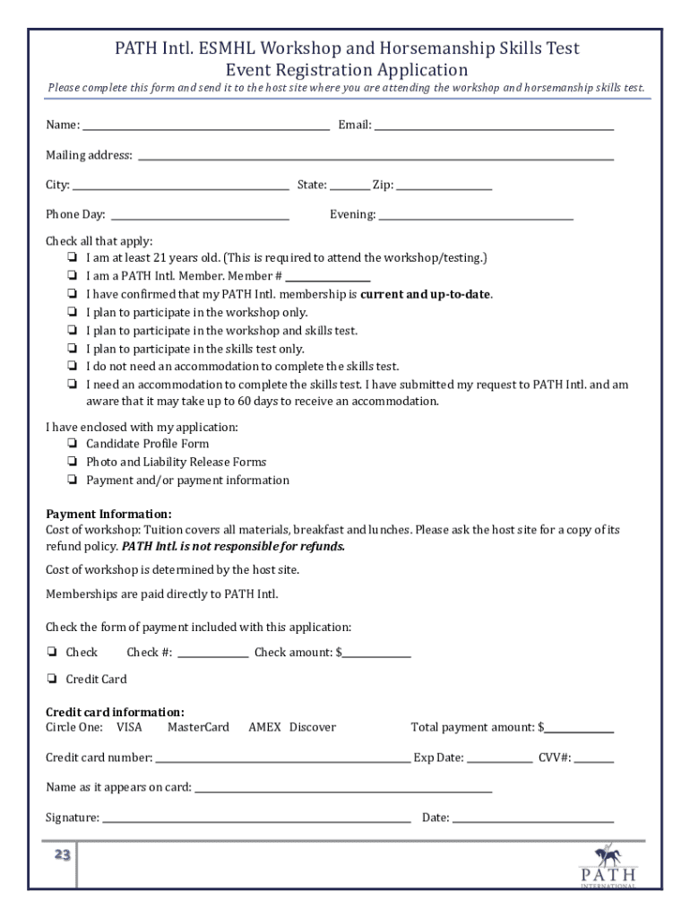 Fillable Online PATH Intl. ESMHL Workshop - Healing Reins Equine Assisted Services Fax Email ...