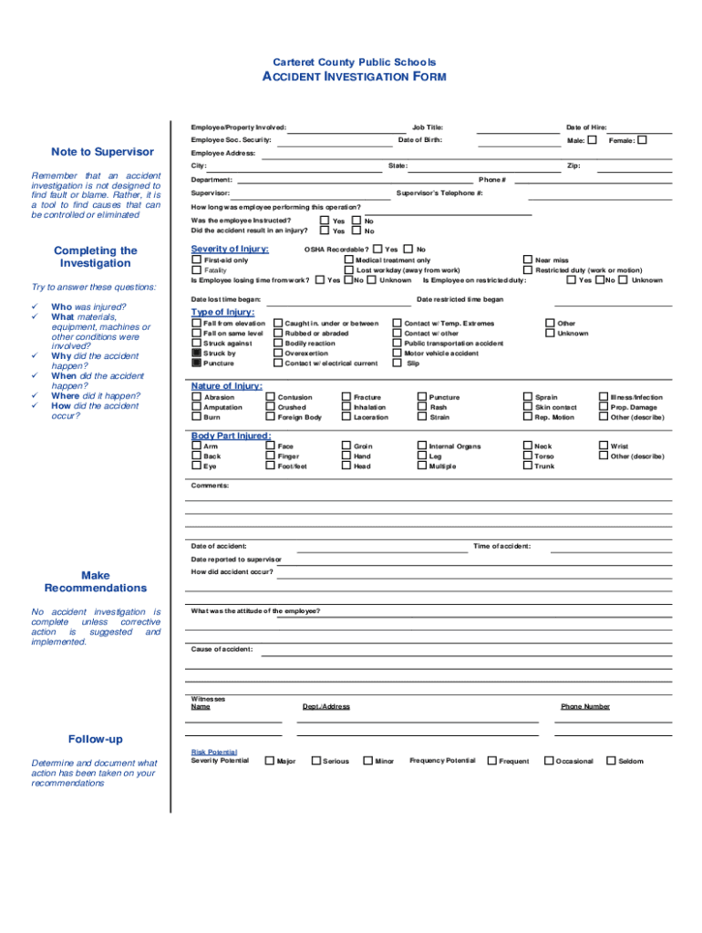 Fillable Online PMA Sample Accident Investigation Form Fax Email Print ...