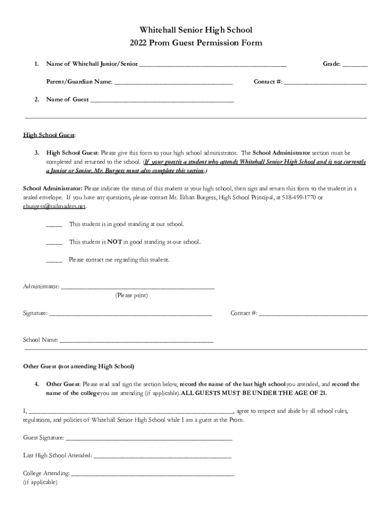 Fillable Online Prom 2022 Guest Permission Form Fax Email Print - pdfFiller