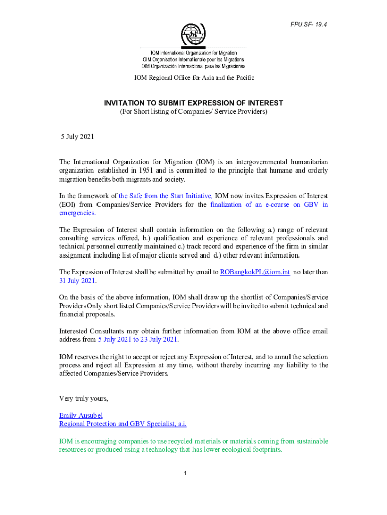 Fillable Online Invitation to Submit Expression of Interest Fax Email ...