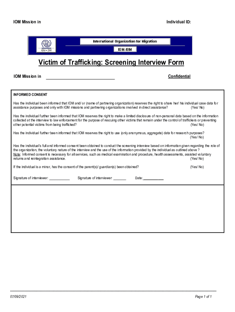 Fillable Online assistancefund.iom.intsitesgIOM SCREENING FORM FOR ...