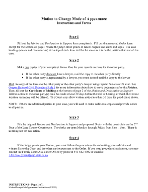 Fillable Online Motion to Change Mode of Appearance Instructions and Forms STEP 1 Fax Email ...