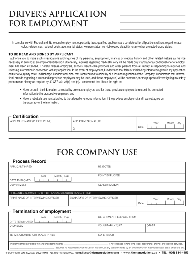 Fillable Online Drivers Application for EmploymentR and E Enterprises ...