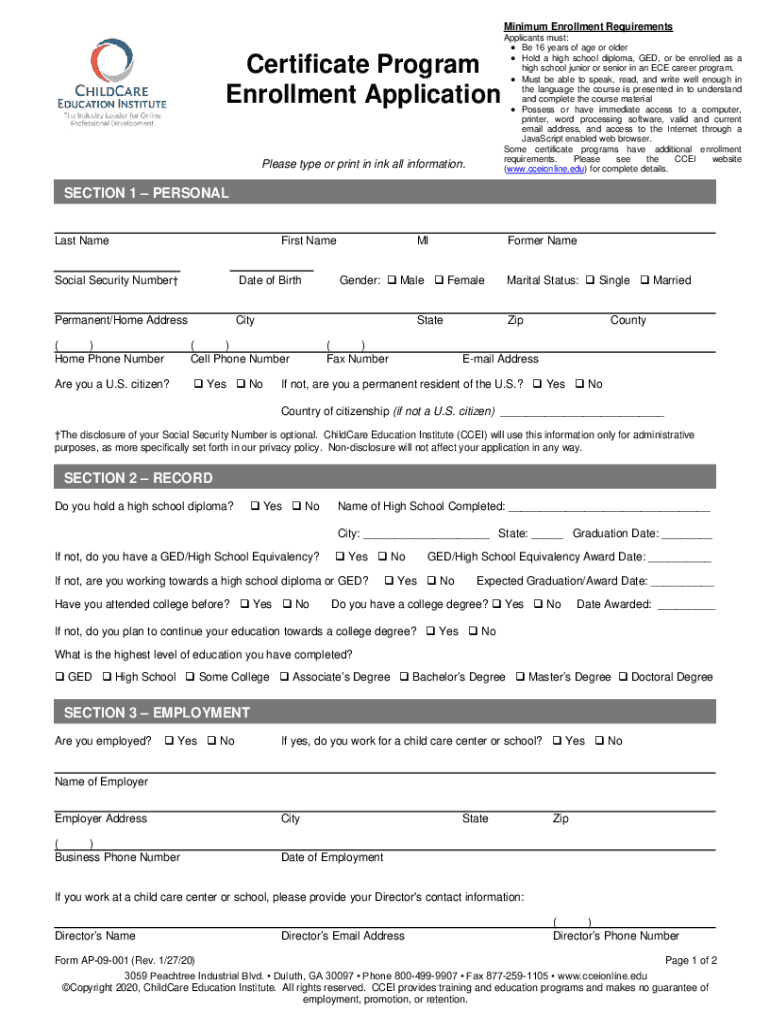 Fillable Online fill.ioCertificate-Program-Enrollment ...