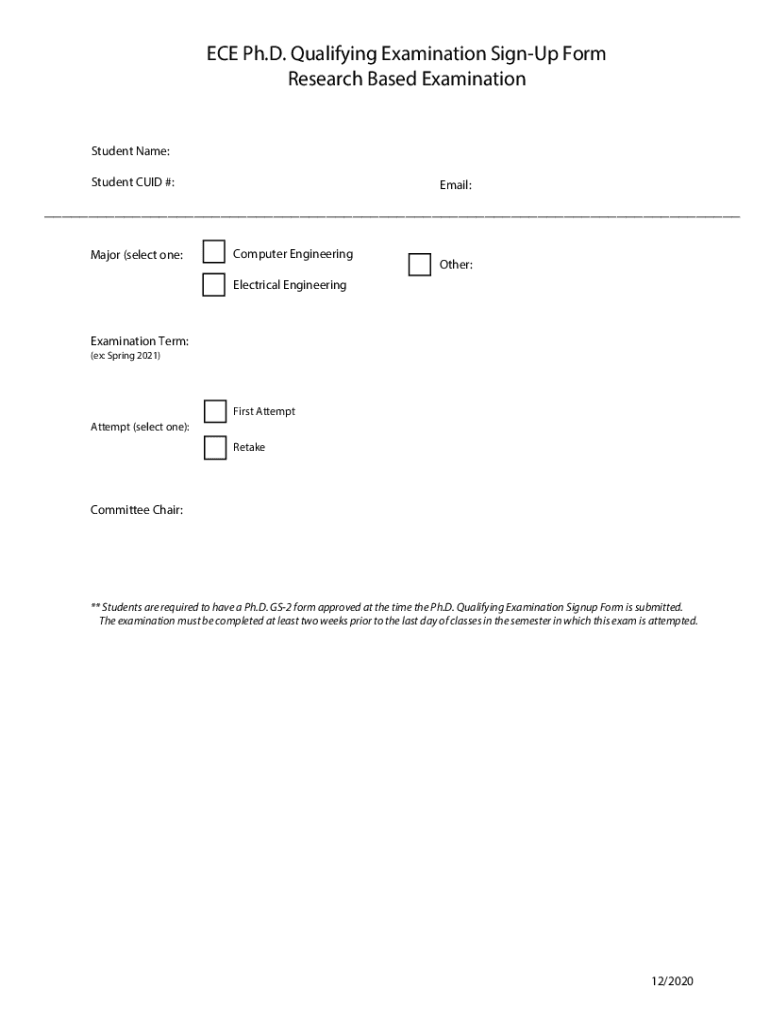 Fillable Online ECE Ph.D. Qualifying Examination Sign-Up Form Research ...