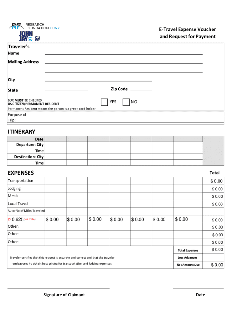 Fillable Online E-Travel Expense Voucher and Request for Payment ...