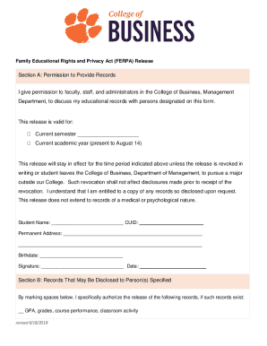 Fillable Online Family Education Rights and Privacy Act (FERPA) Release Fax Email Print - pdfFiller