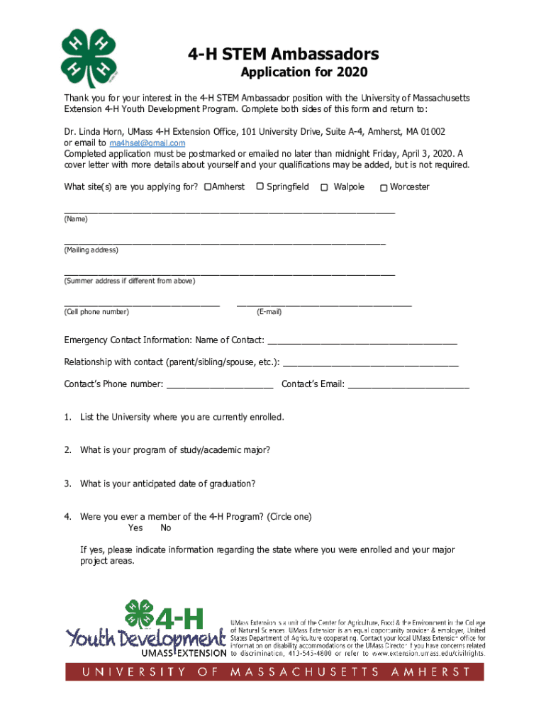 Fillable Online ag umass d114-h.tamu.edutexas-4-h-stem-ambassadorTexas ...
