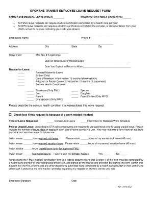 Fillable Online SPOKANE TRANSIT EMPLOYEE LEAVE REQUEST FORM Fax Email ...