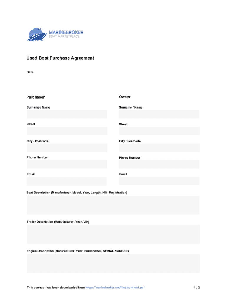 Fillable Online Boat Purchase And Sale Agreement Template Fax Email ...