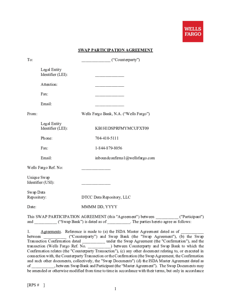 Fillable Online Swap Participation Agreement. Swap Participation ...