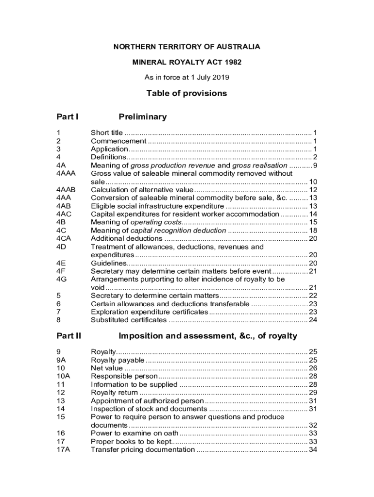 Fillable Online Table of provisions Part I Preliminary - NT Legislation ...