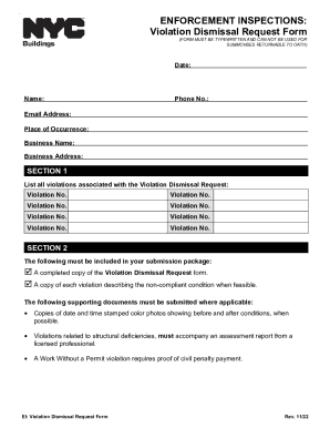 Fillable Online www1.nyc.govassetsbuildingsENFORCEMENT INSPECTIONS: Violation Dismissal Request ...