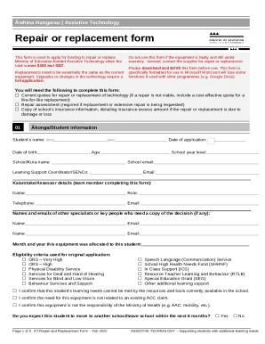 Assistive Technology Repair Replacement Doc Template | pdfFiller