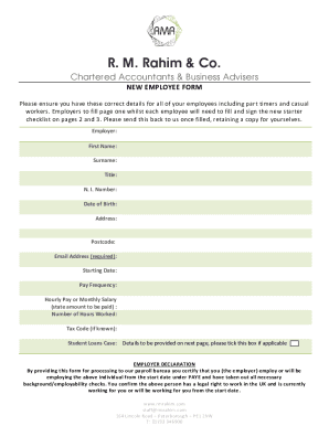 Fillable Online Starter checklist. New employee Information for ...