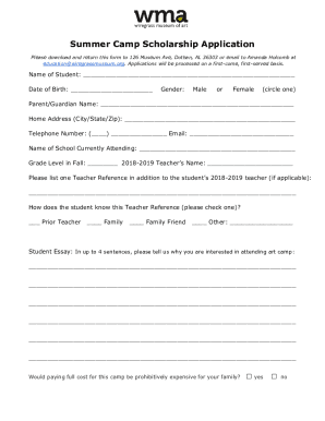 Fillable Online Summer Camp Scholarship Application Form ...