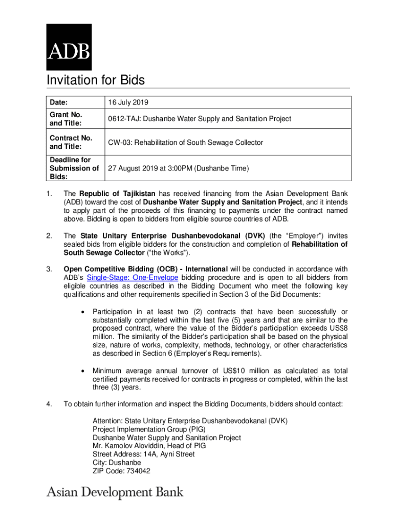 Fillable Online tajikistan.un.orgen140944-invitation-bidsInvitation for Bids; Water Resources ...