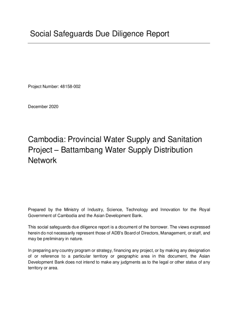 Fillable Online Social Safeguards Due Diligence Report Cambodia: Provincial Water ... Fax Email ...